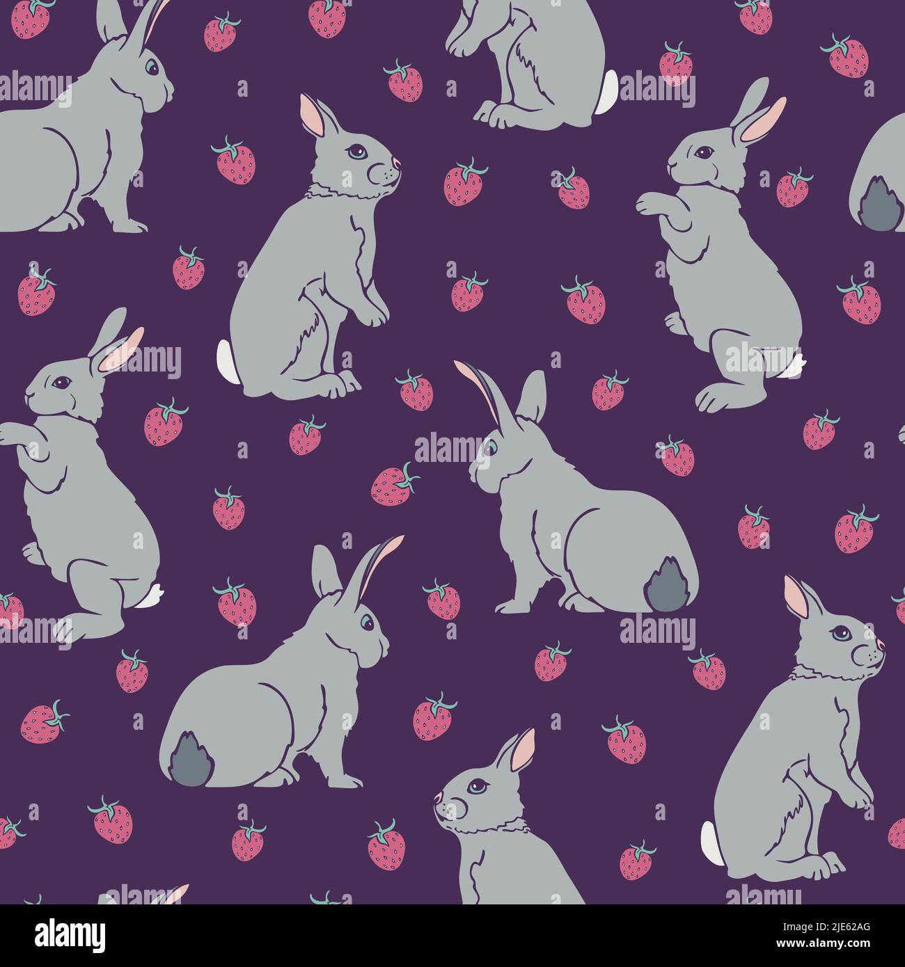 Vector Seamless Pattern With Bunnies And Strawberries Cute Design With