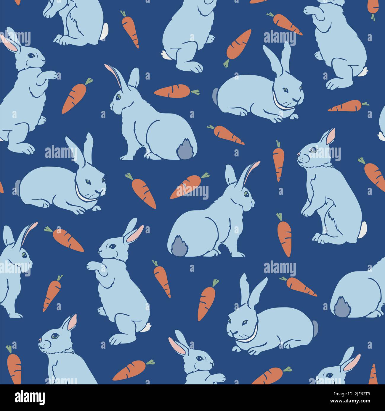 Vector seamless pattern with rabbits and carrots. Funny design with ...