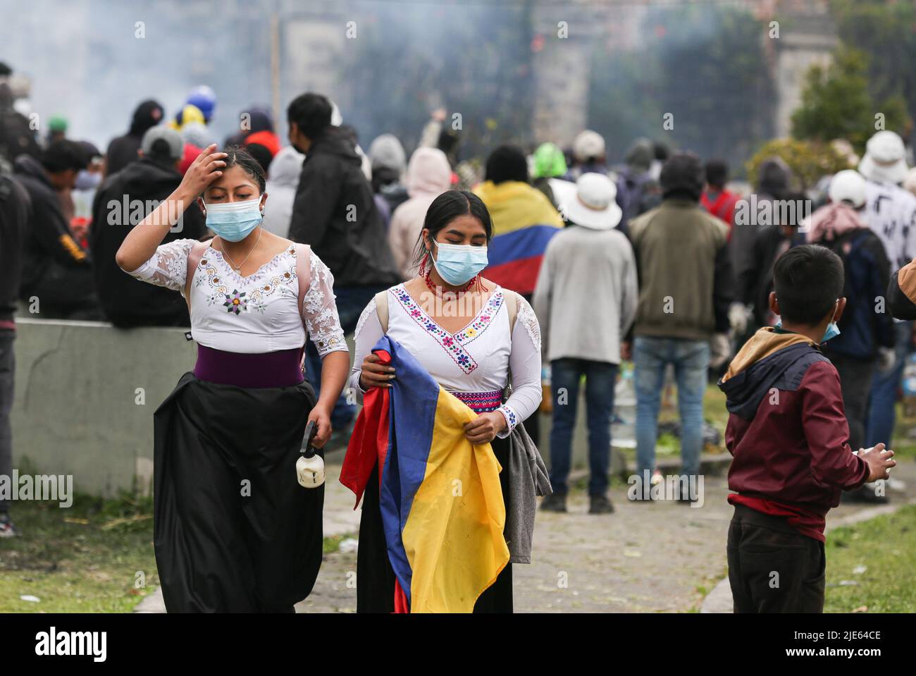 Quito, Ecuador. 24th June, 2022. Two indigenous women with face masks ...