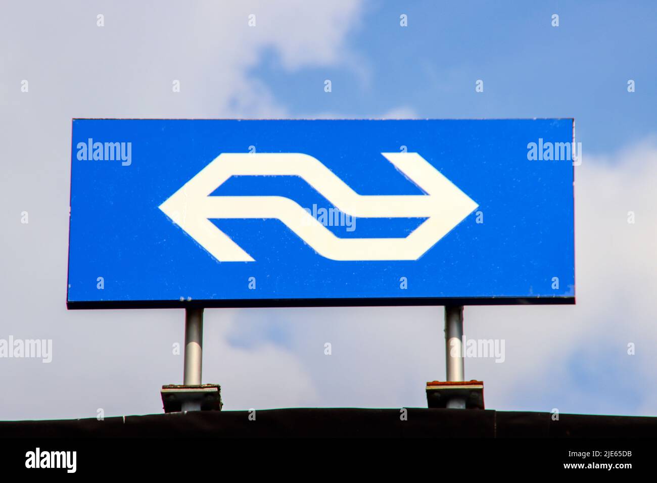 Logo of the Dutch Railways (Nederlandse Spoorwegen) NS on rooftop of ...