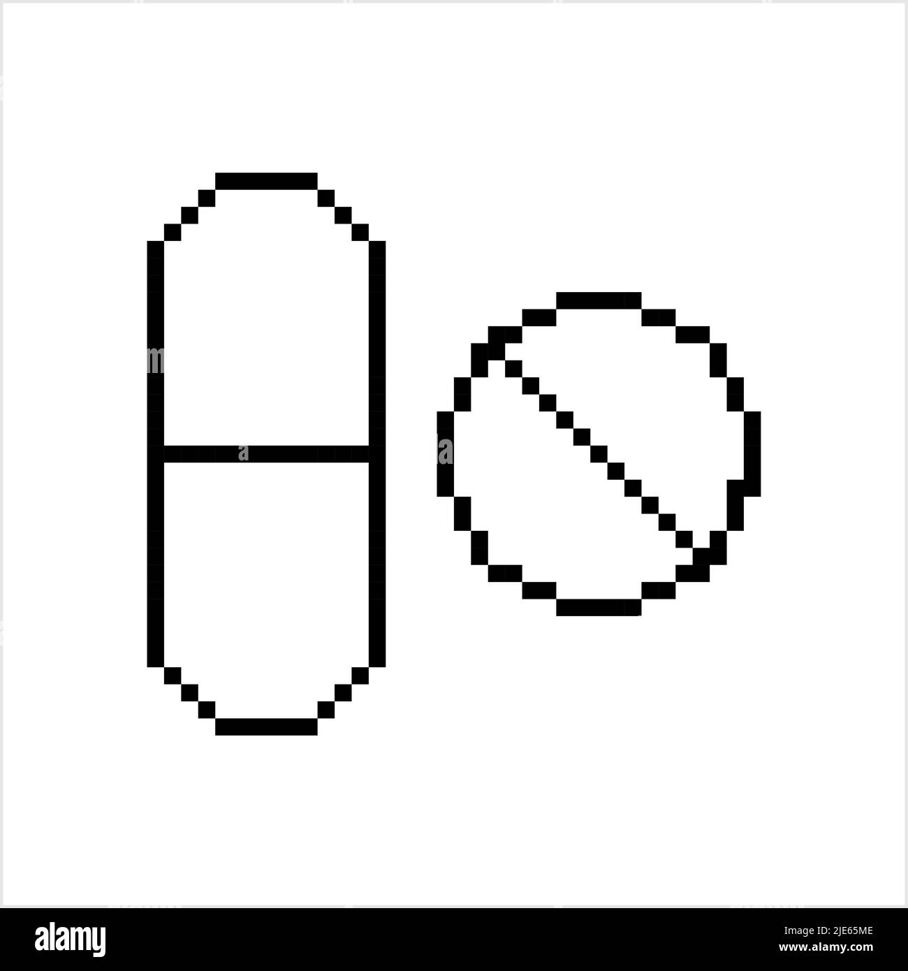Capsule Pills Icon Pixel Art, Pixelated Form Vector Art Illustration ...