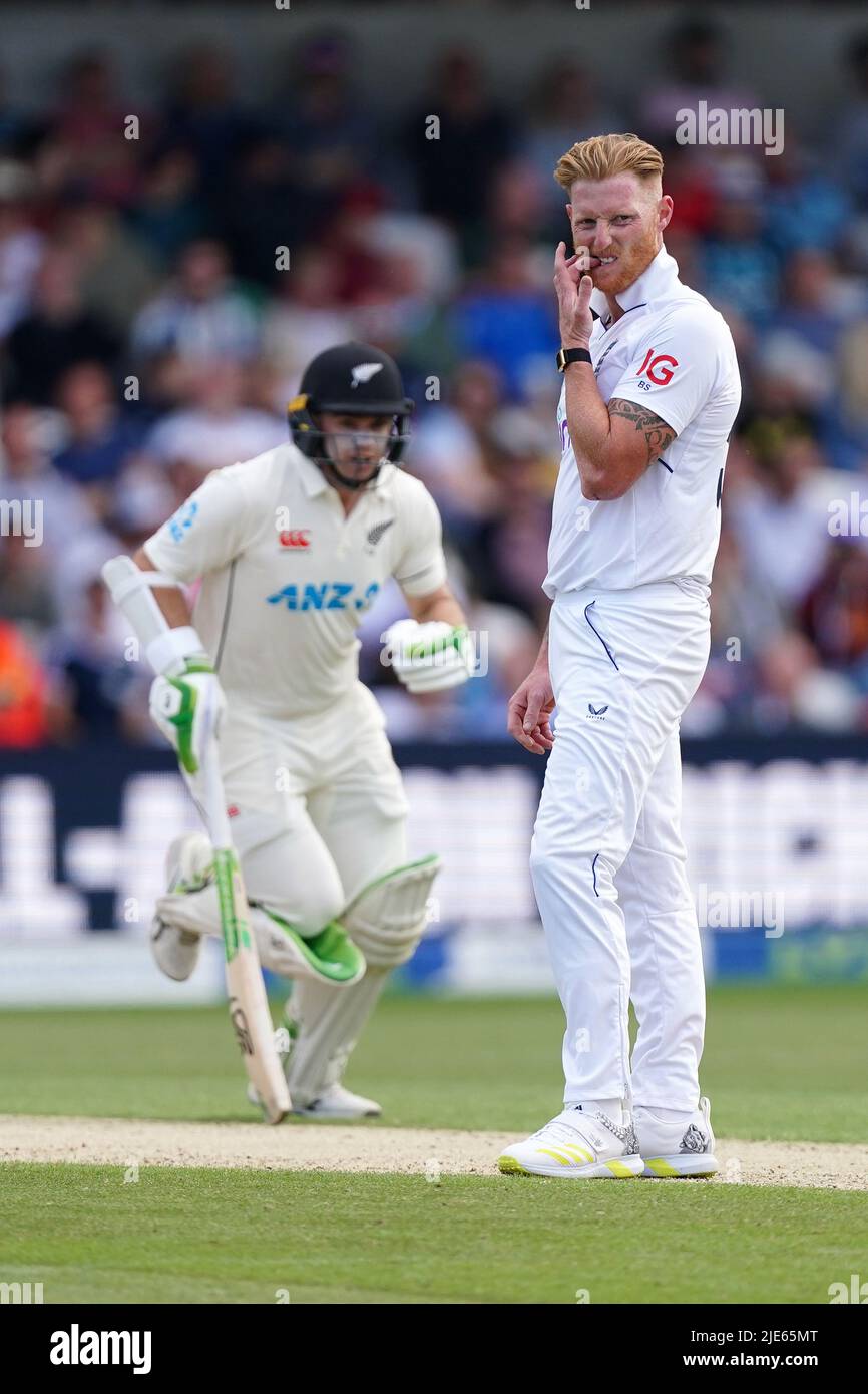 England's Ben Stokes (right) in action during day three of the third LV ...