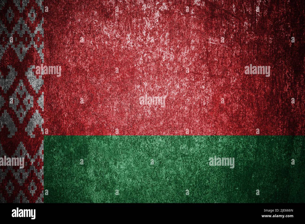 Closeup of grunge Belarusian flag. Dirty Belarus flag on a metal ...