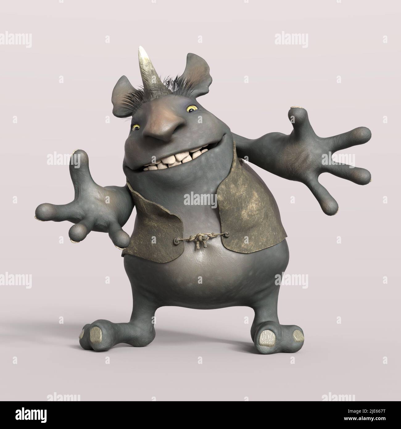 3D-illustration of a cute and funny cartoon kobold welcome you ...