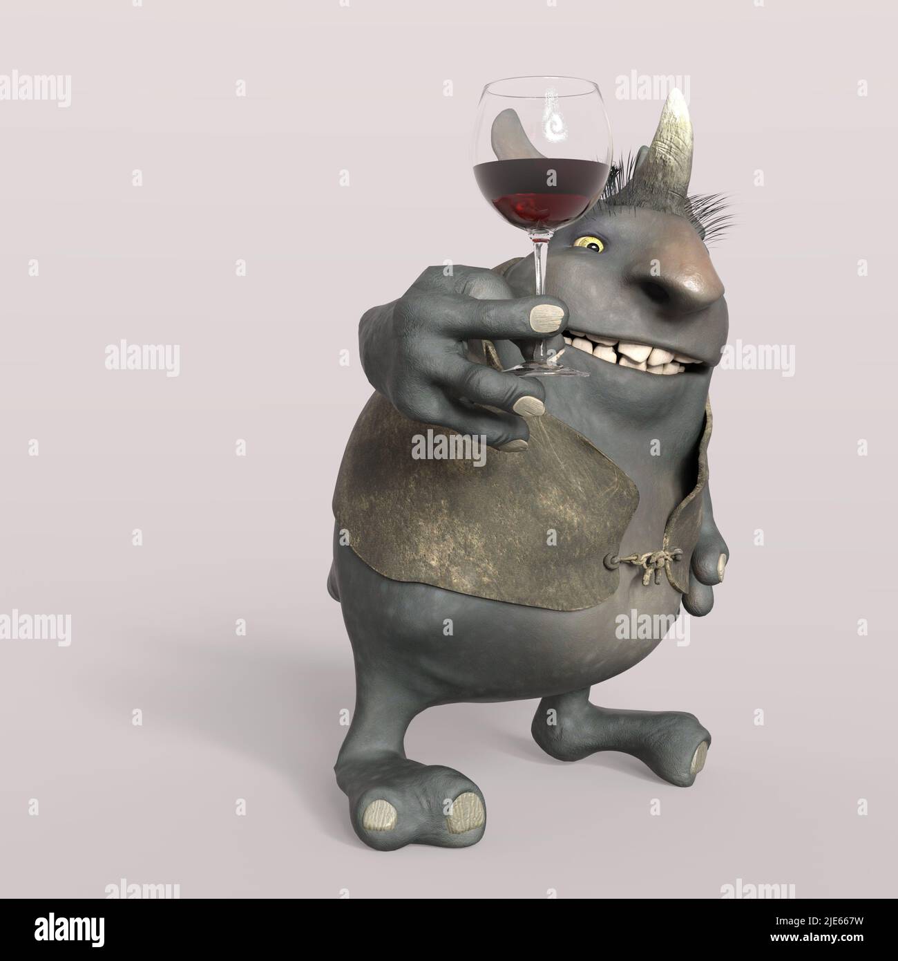 3D-illustration of a cute and funny cartoon kobold, invitation to a ...
