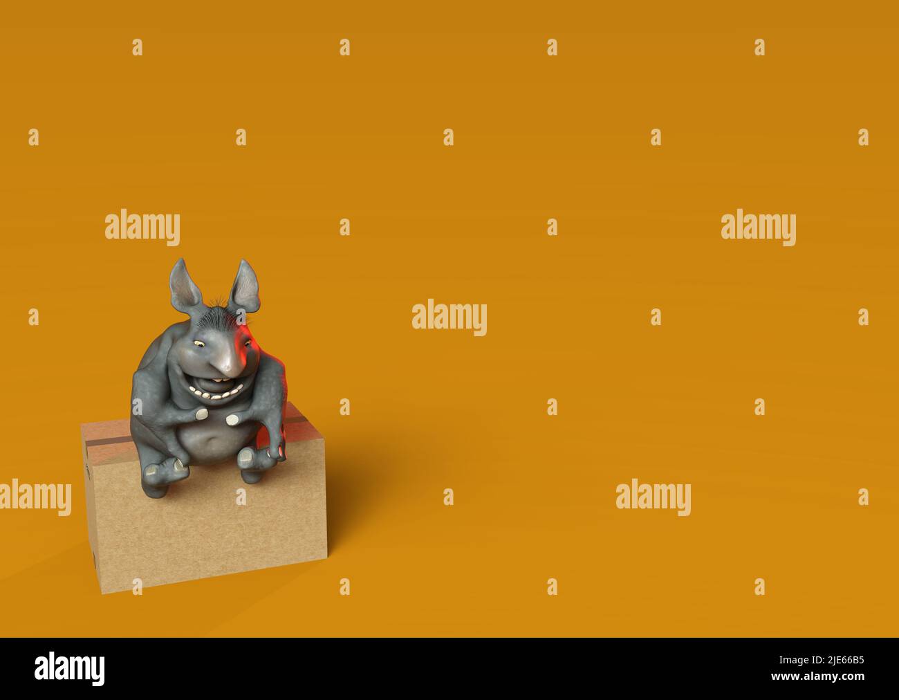 3D-illustration of a cute and funny cartoon kobold helps with the ...