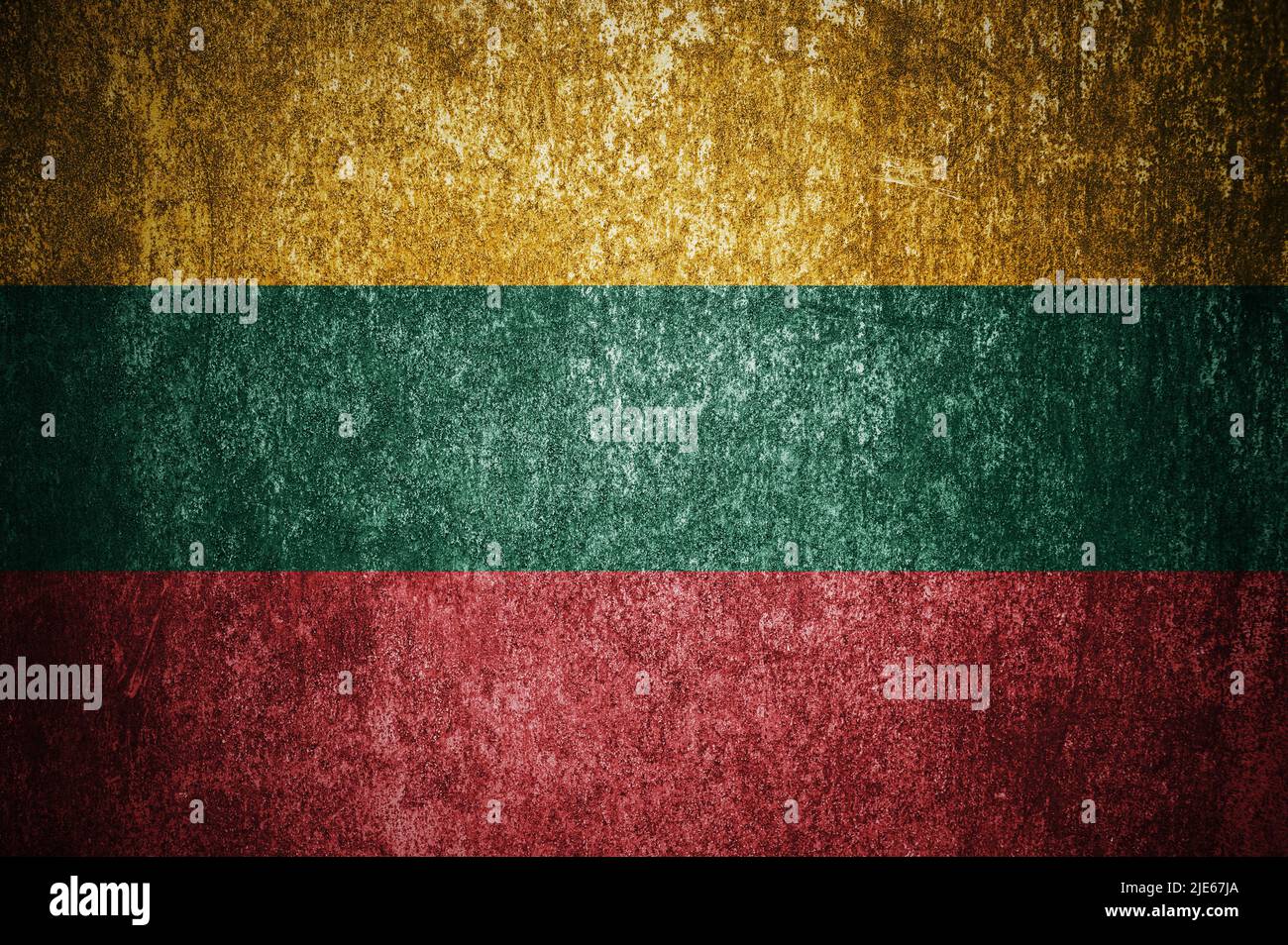 Closeup of grunge Lithuanian flag. Dirty Lithuania flag on a metal ...