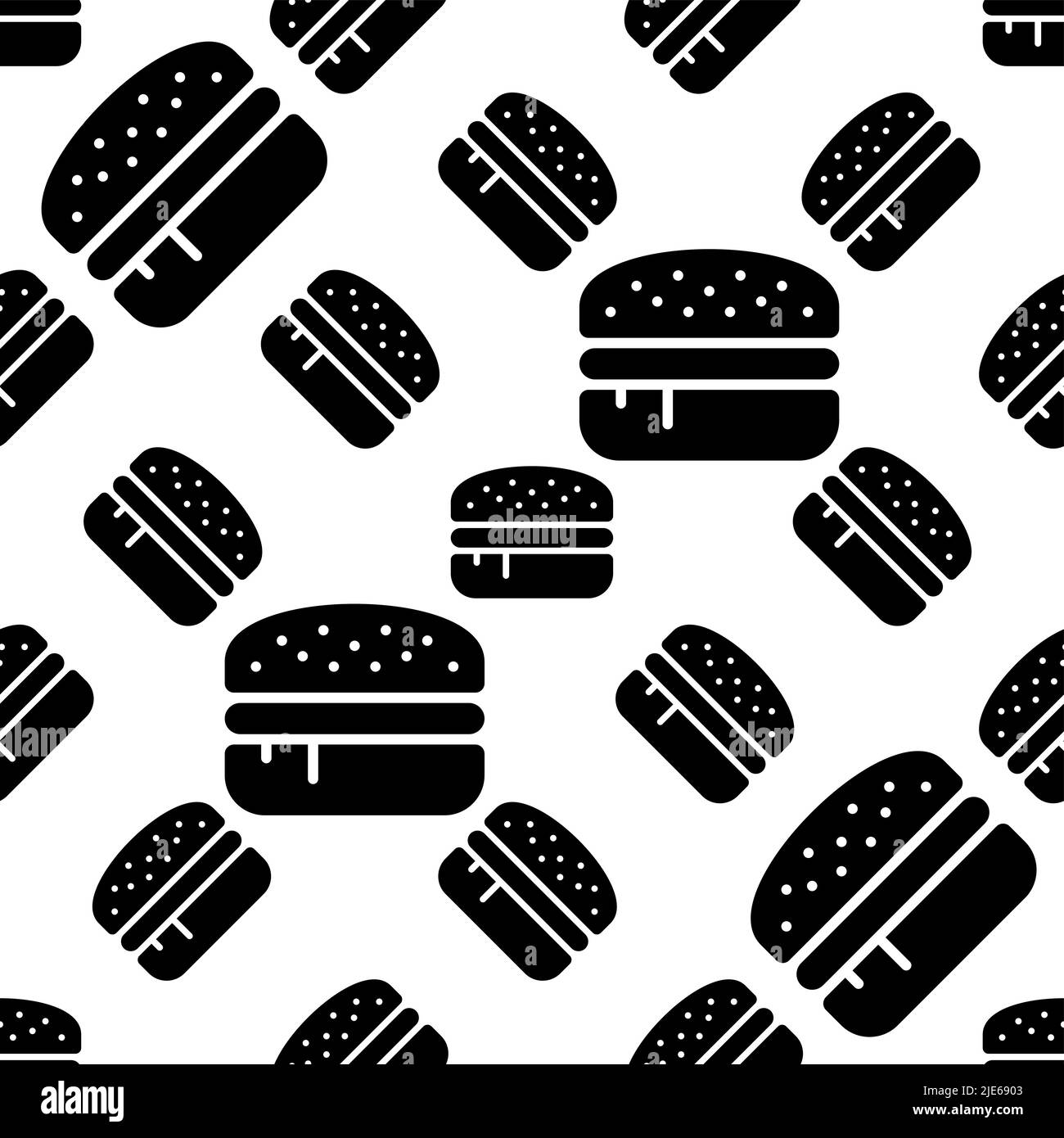 Burger Icon Seamless Pattern, Fast Food Burger Vector Art Illustration ...