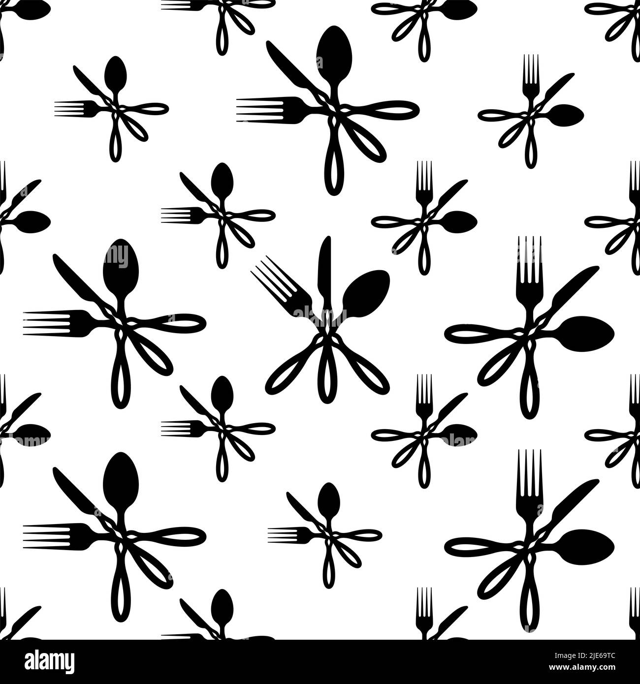 Cutlery Icon Seamless Pattern, Fork, Spoon And Knife Vector Art ...