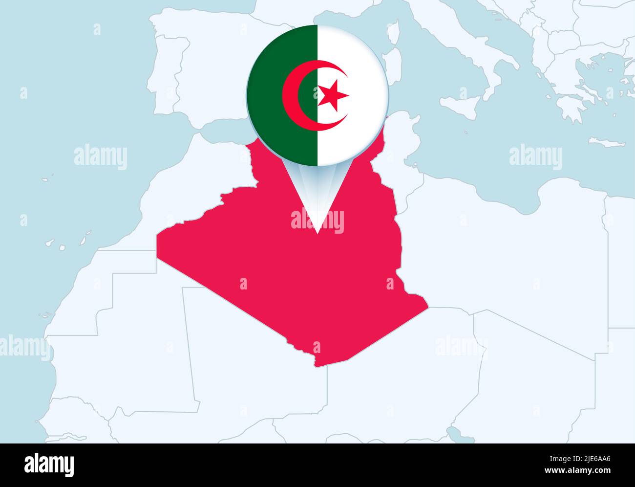 Africa with selected Algeria map and Algeria flag icon. Vector map and ...