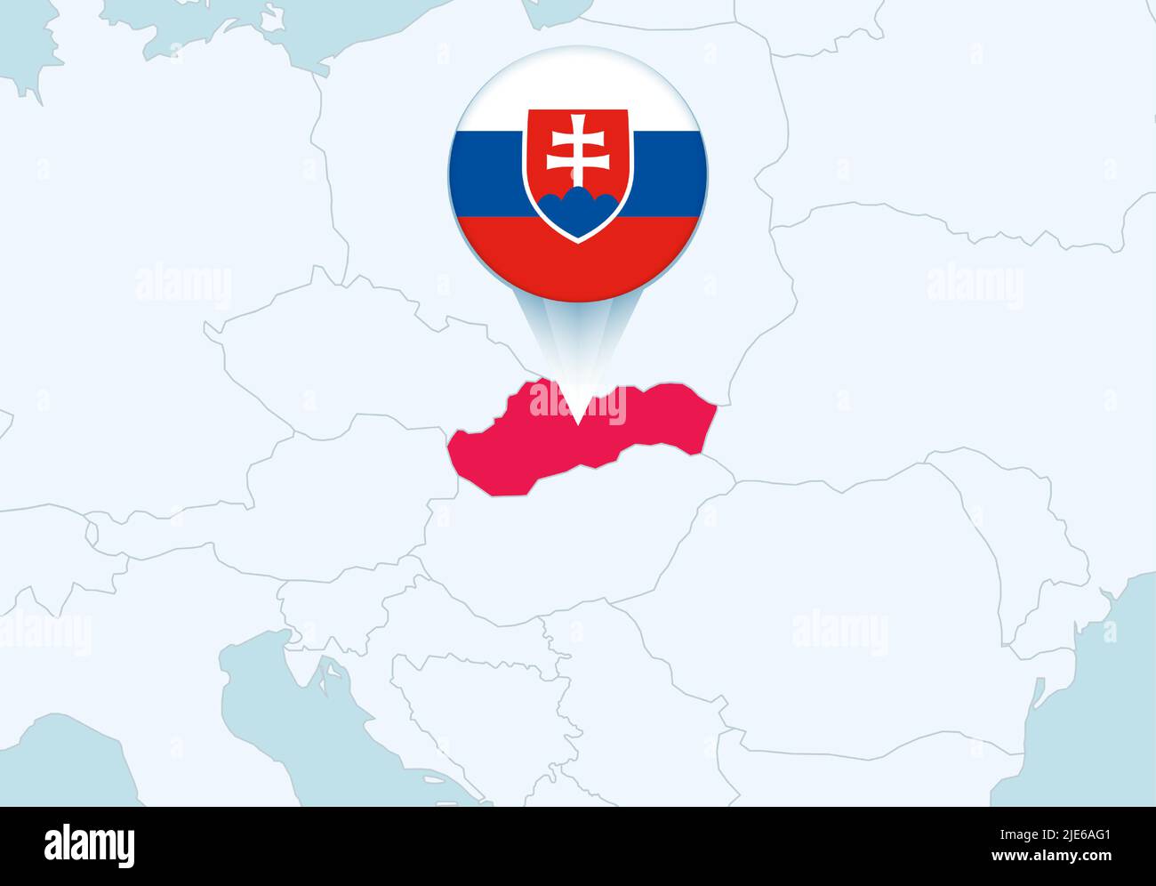 Europe with selected Slovakia map and Slovakia flag icon. Vector map ...