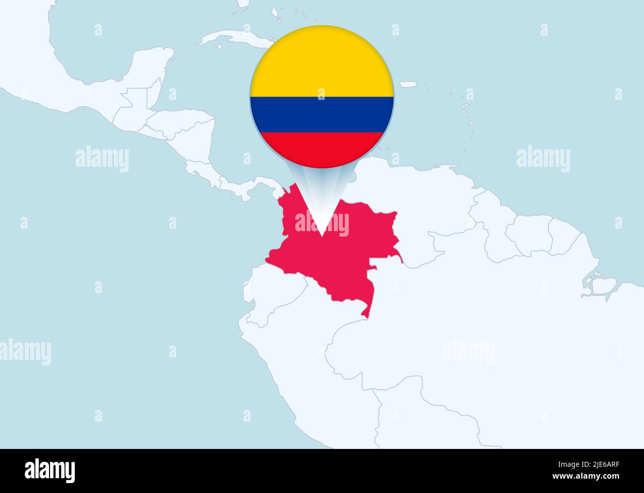 America with selected Colombia map and Colombia flag icon. Vector map ...