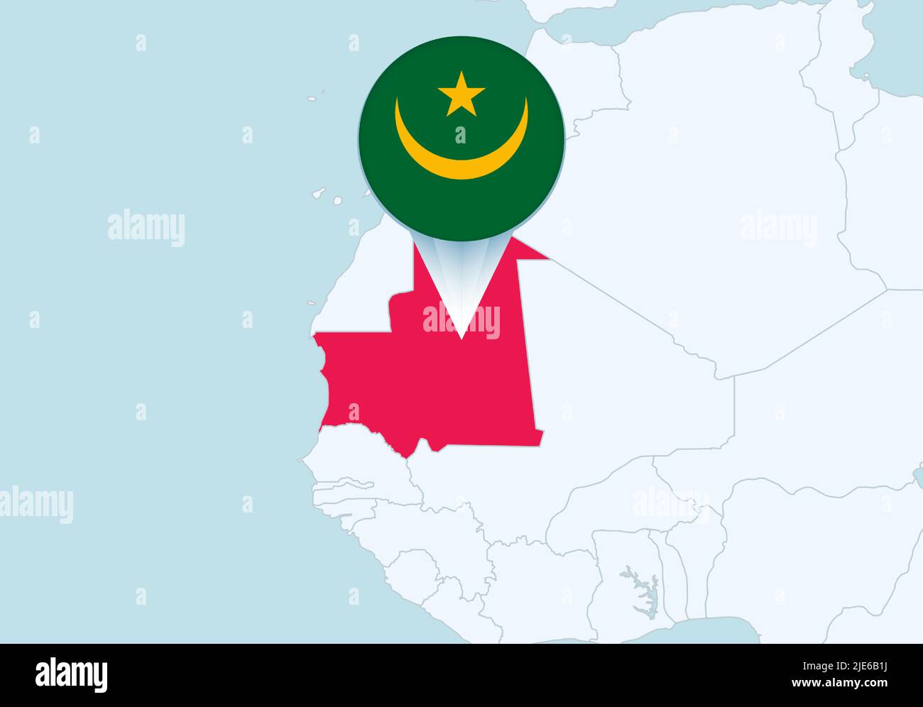 Africa with selected Mauritania map and Mauritania flag icon. Vector ...
