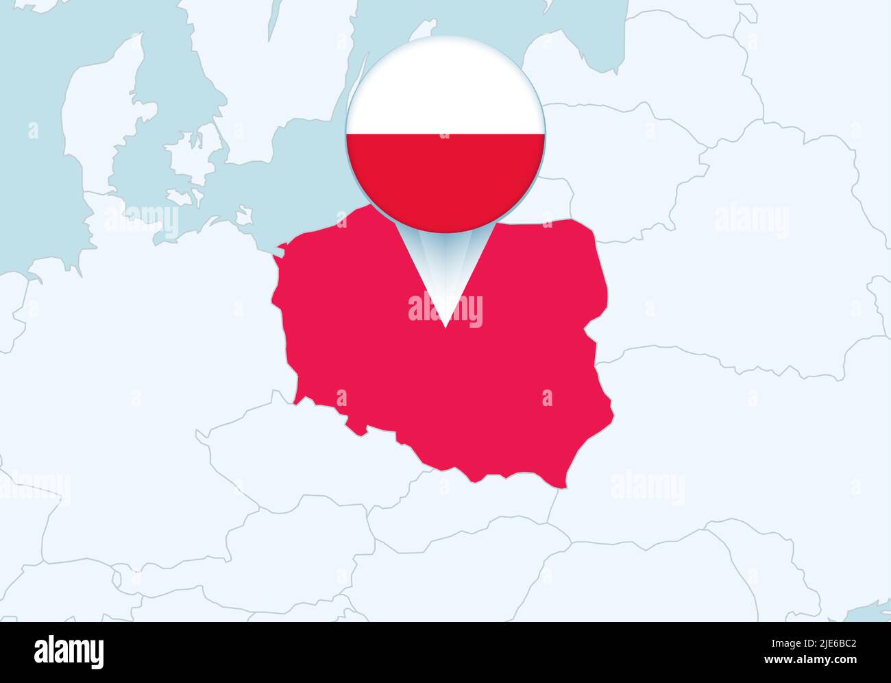 Europe with selected Poland map and Poland flag icon. Vector map and ...