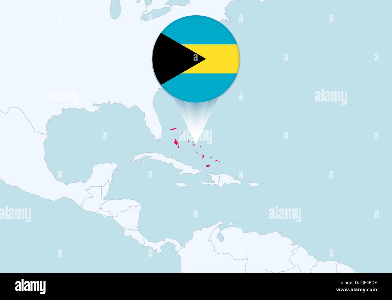 America with selected The Bahamas map and The Bahamas flag icon. Vector ...