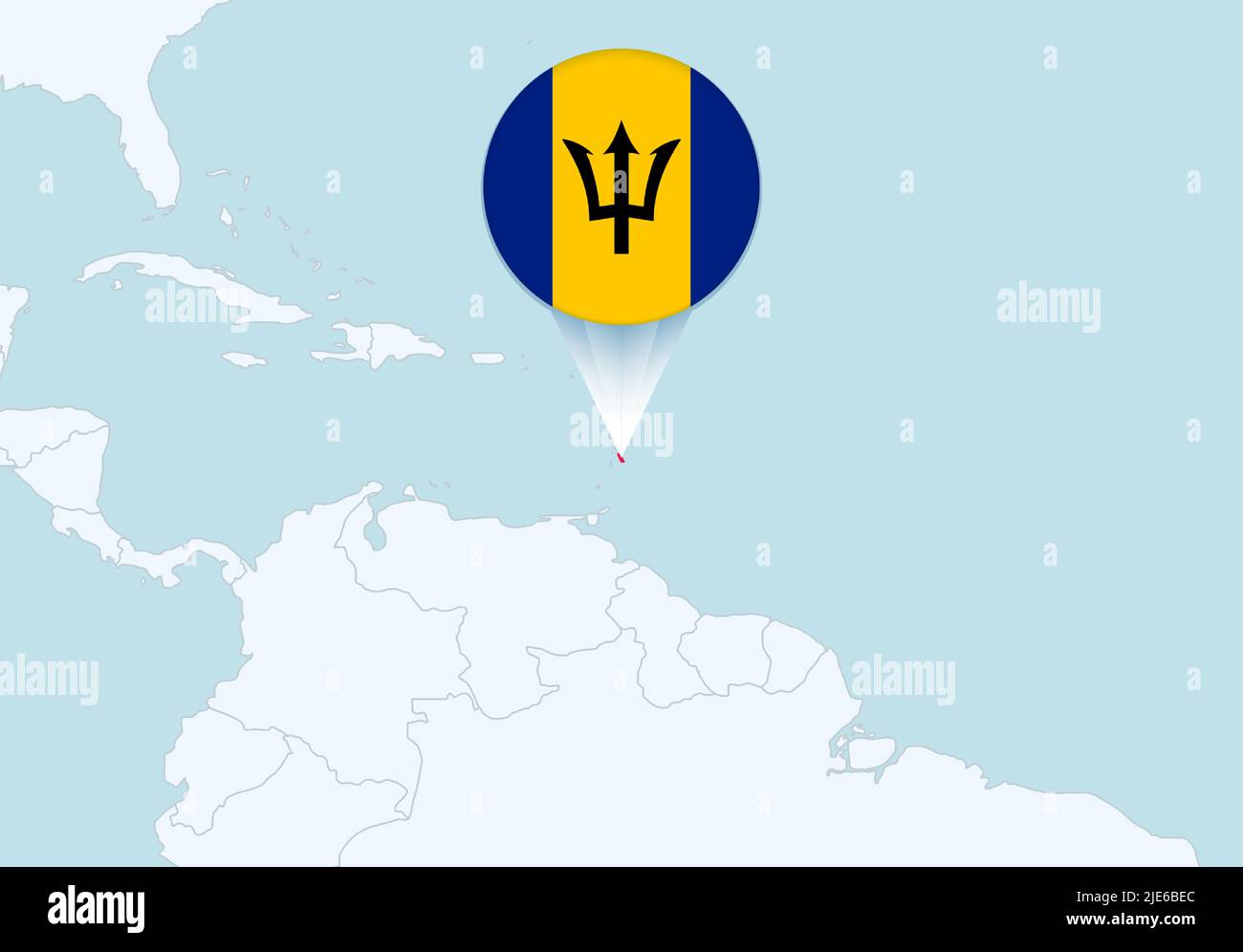 America with selected Barbados map and Barbados flag icon. Vector map ...