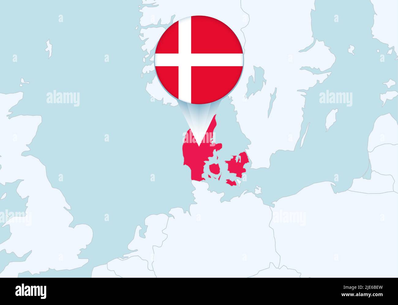 Europe with selected Denmark map and Denmark flag icon. Vector map and ...