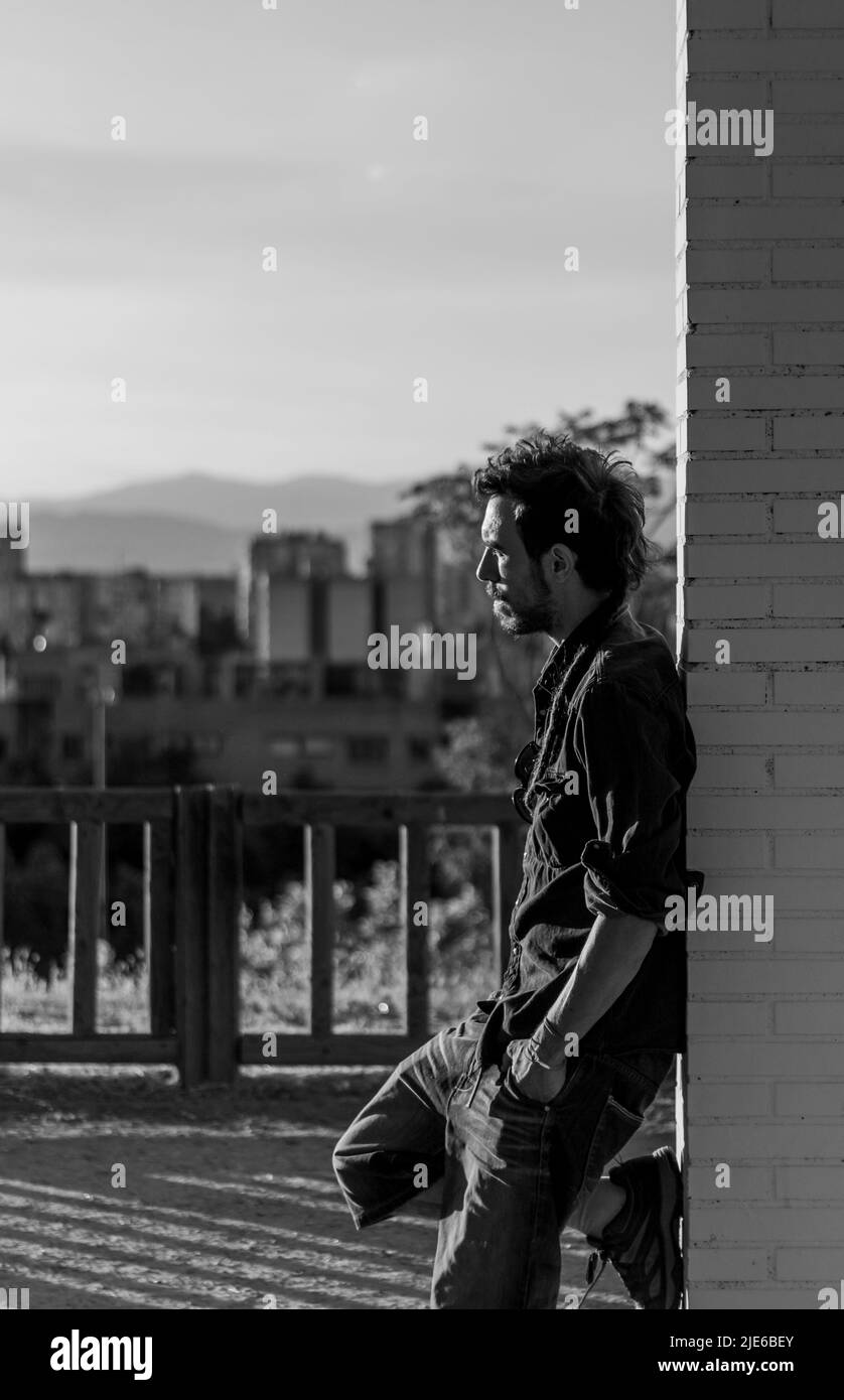 Portrait thoughtful man against Black and White Stock Photos & Images ...