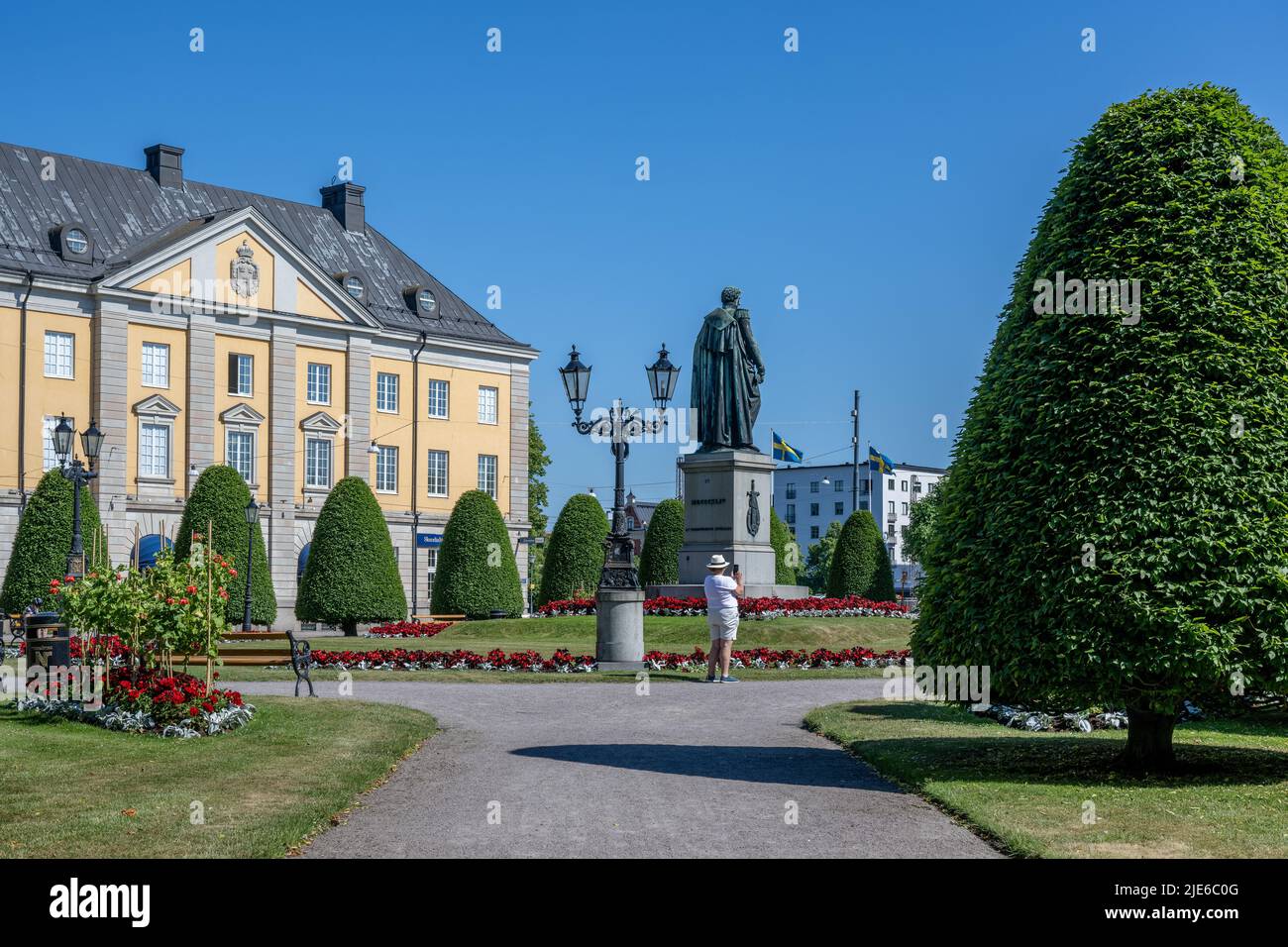 Carl Johans park during midsummerin Norrkoping with the statue of king ...