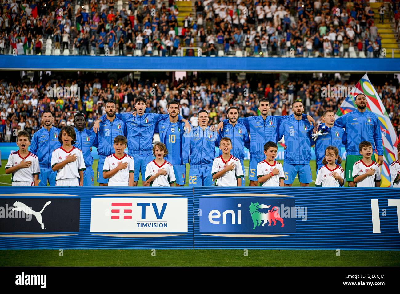 Italy team line up during national anthem during the football UEFA ...