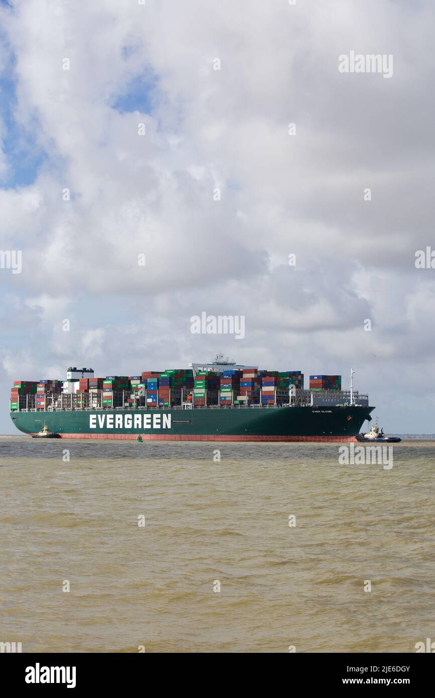 Evergreen Container ship Ever Globe entering Harwich Haven on route to ...