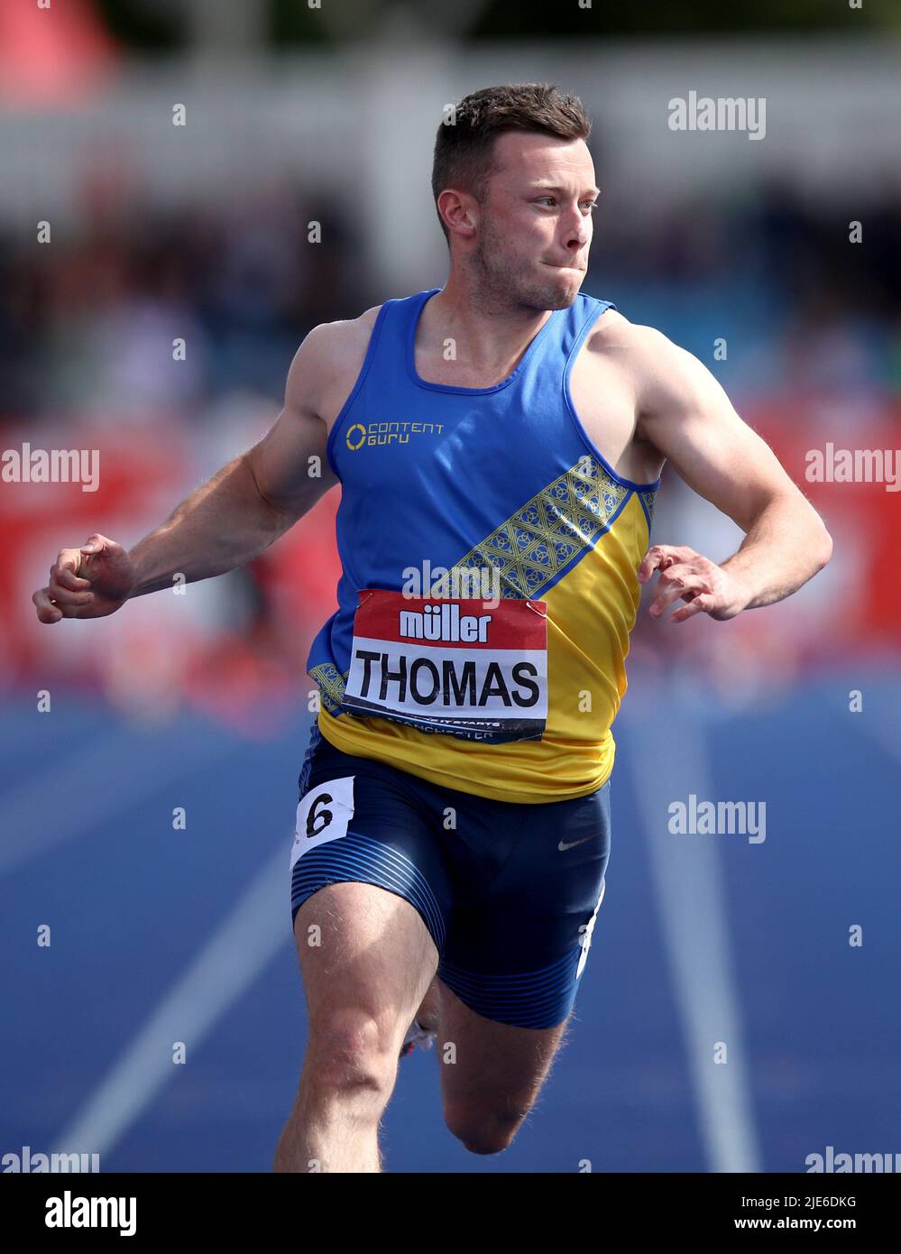 Adam Thomas in the Men’s 100m Semi-Final during day two of the Muller ...