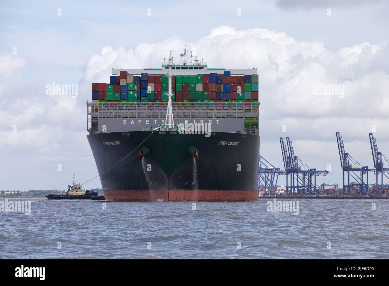 Evergreen Container ship Ever Globe docking at the Port of Felixstowe ...