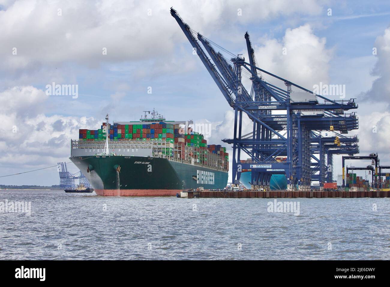 Evergreen Container ship Ever Globe docking at the Port of Felixstowe ...