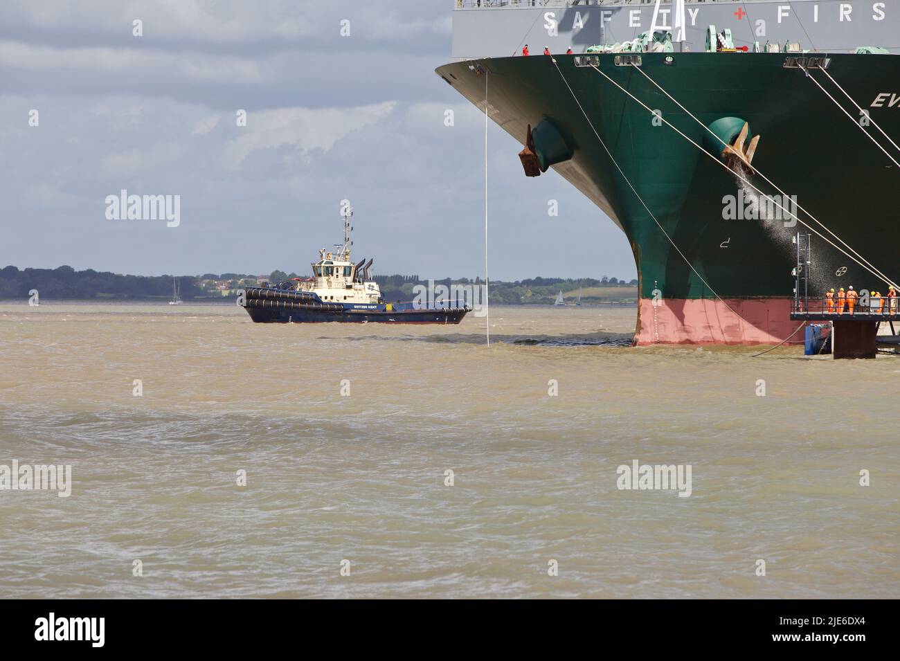 Evergreen Container ship Ever Globe docking at the Port of Felixstowe ...