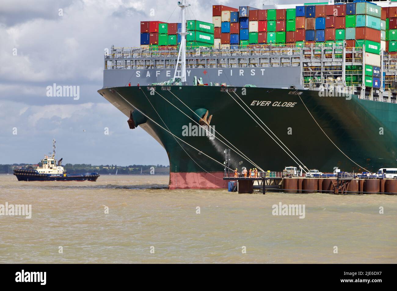Evergreen Container ship Ever Globe docking at the Port of Felixstowe ...
