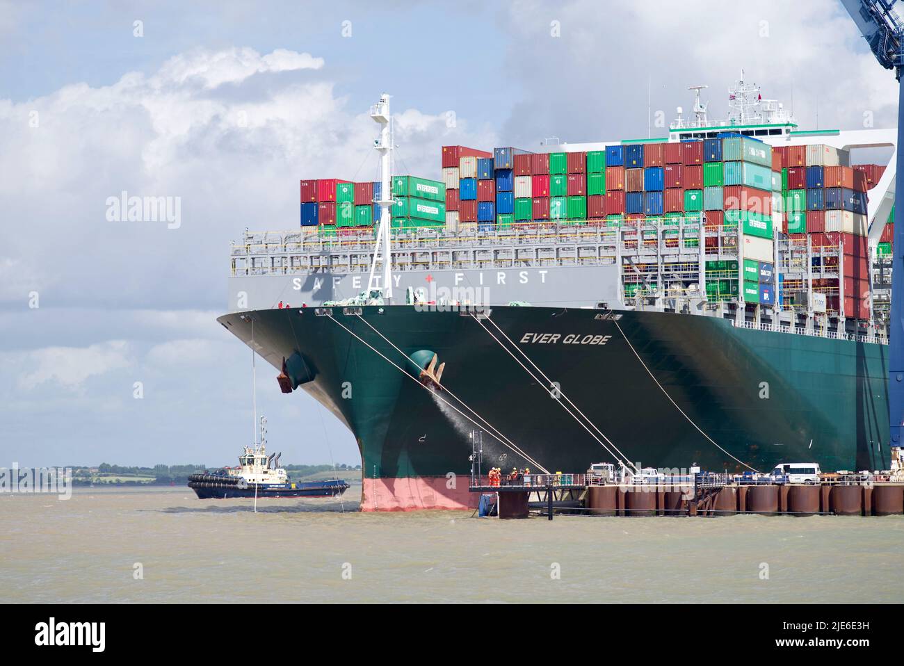 Evergreen Container ship Ever Globe docking at the Port of Felixstowe ...
