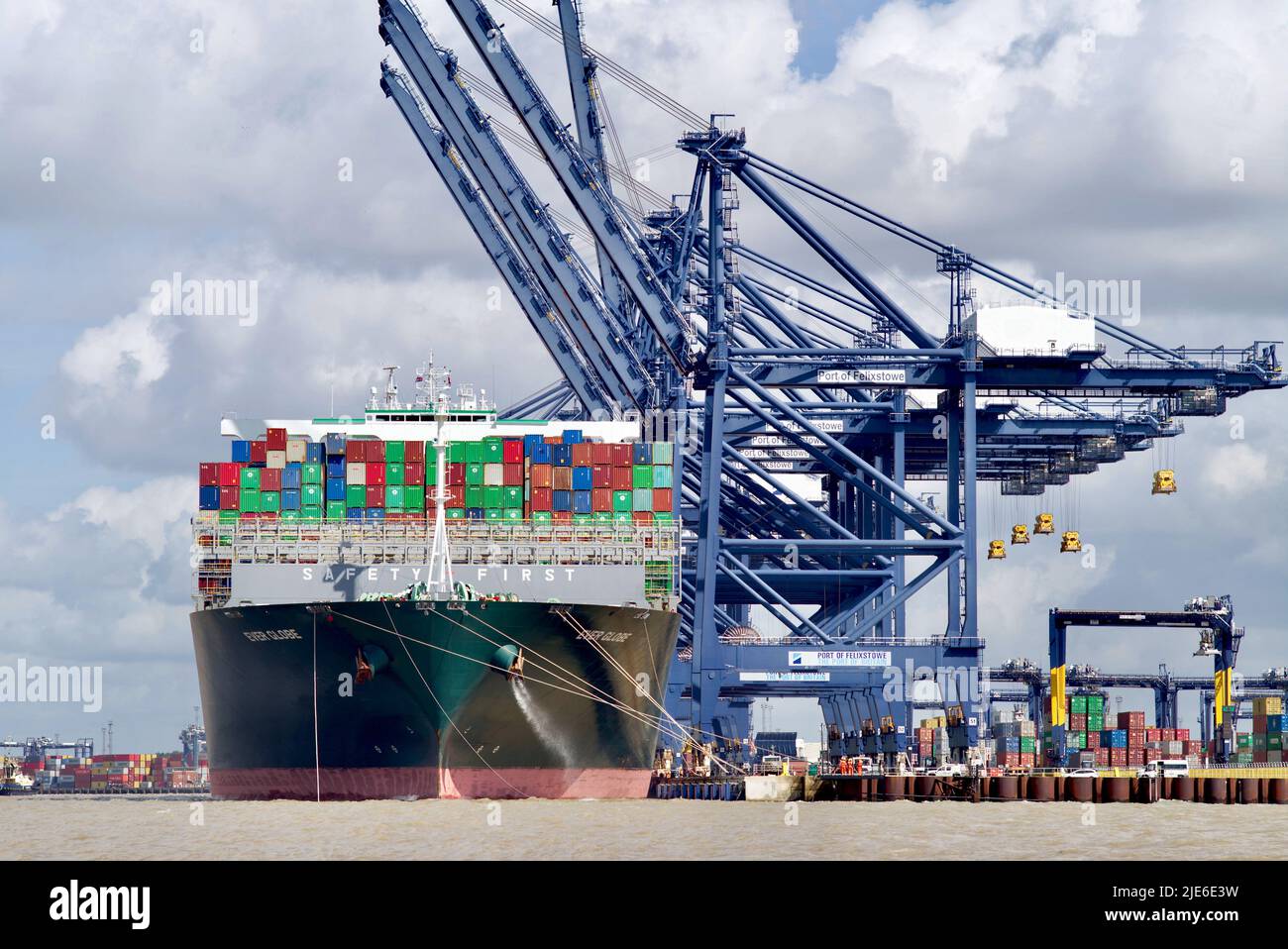 Evergreen Container ship Ever Globe docking at the Port of Felixstowe ...