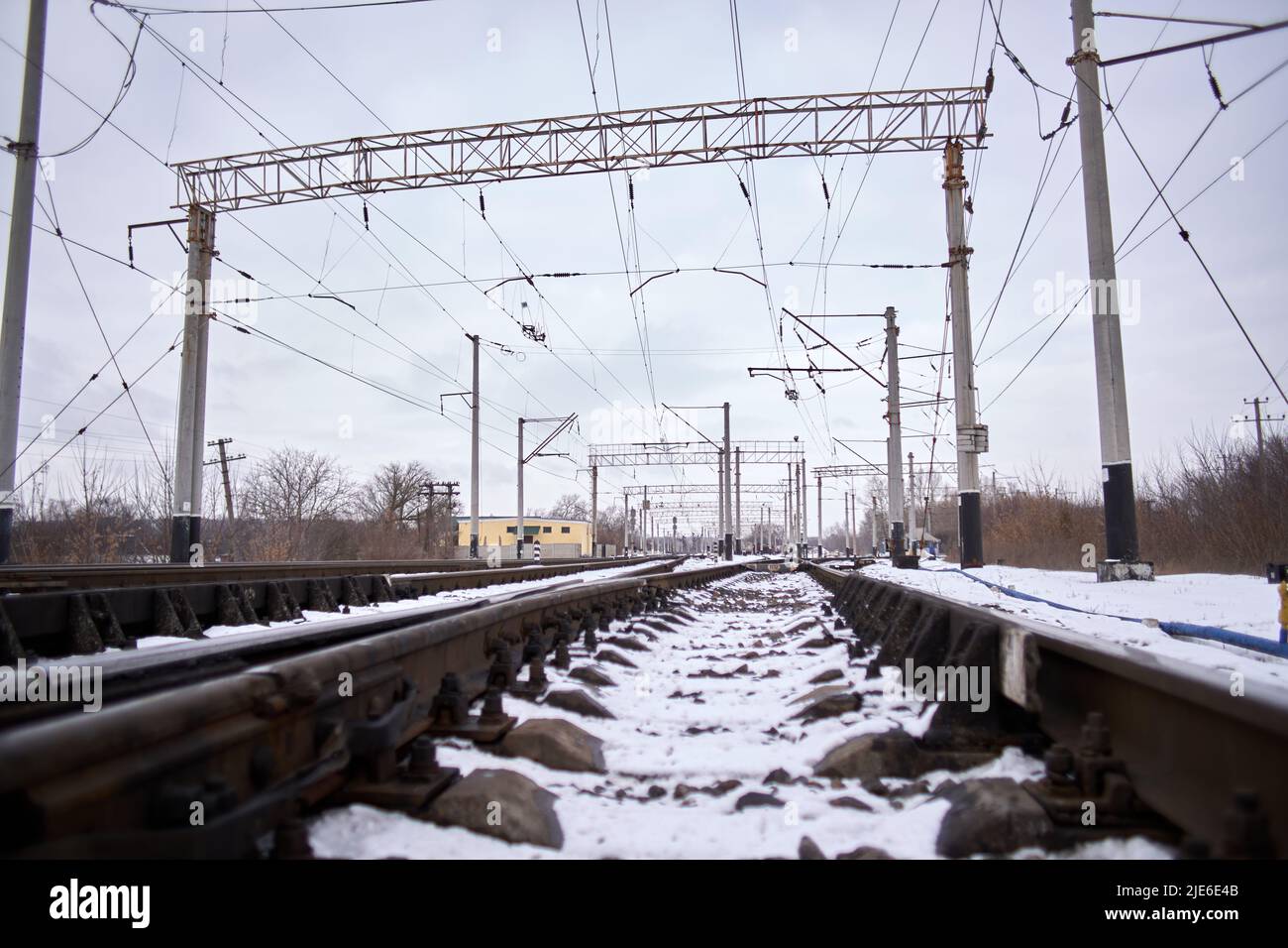 Tram line on a sunny winter day Stock Photo - Alamy