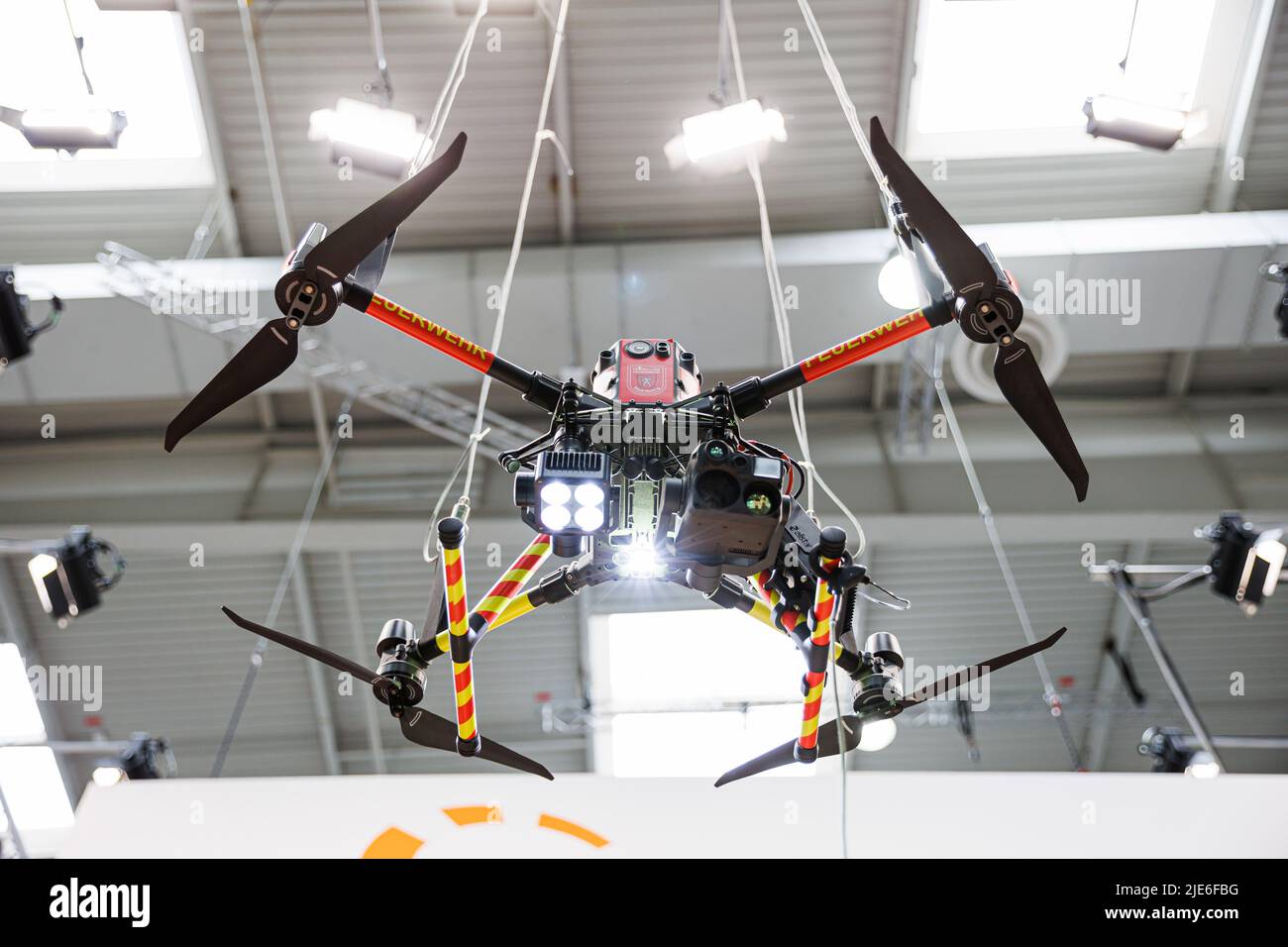 25 June 2022, Lower Saxony, Hanover: A firefighting drone (DJI M300 ...