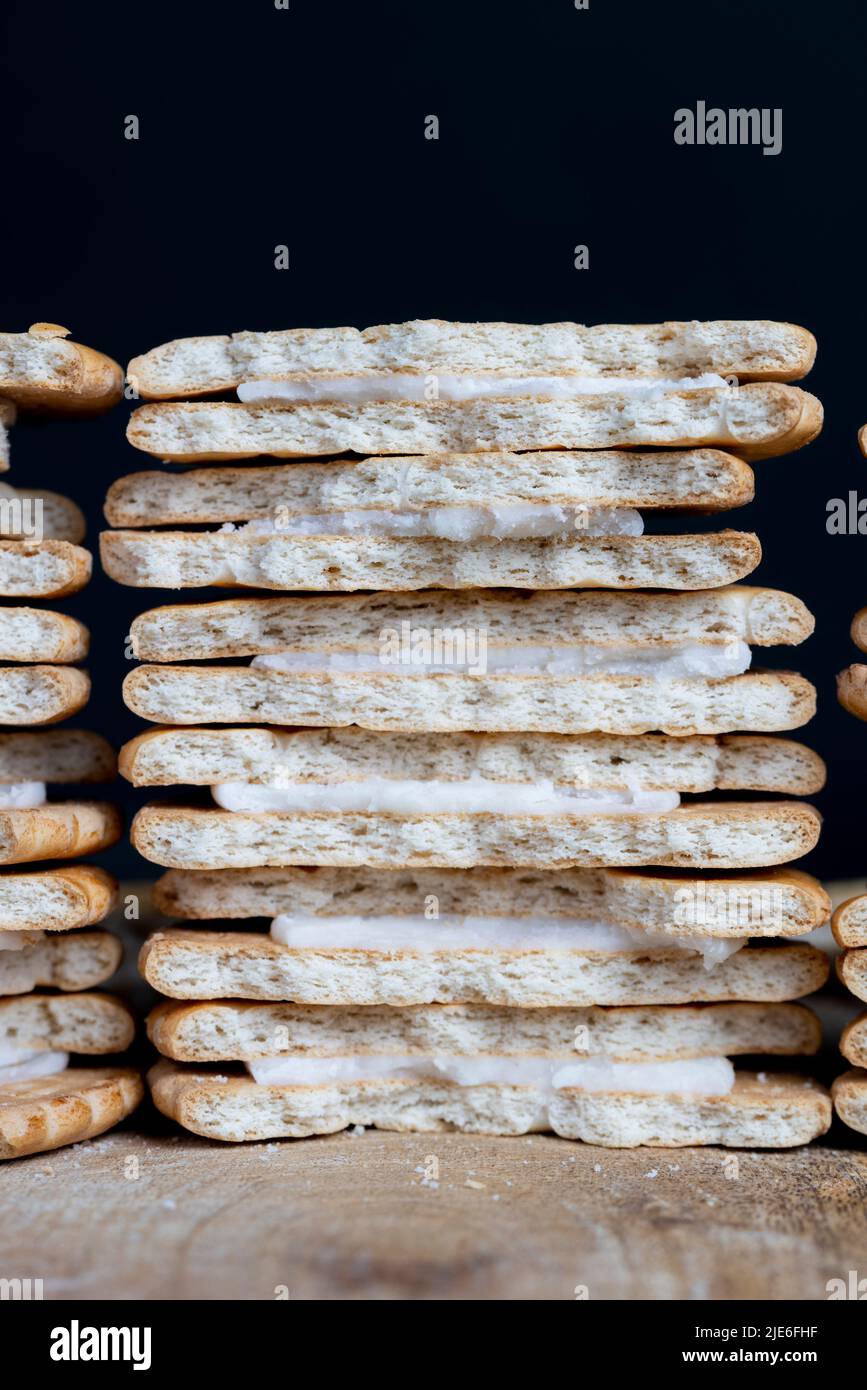 puff pastry sandwiches with cream filling, crispy fresh cookies with ...