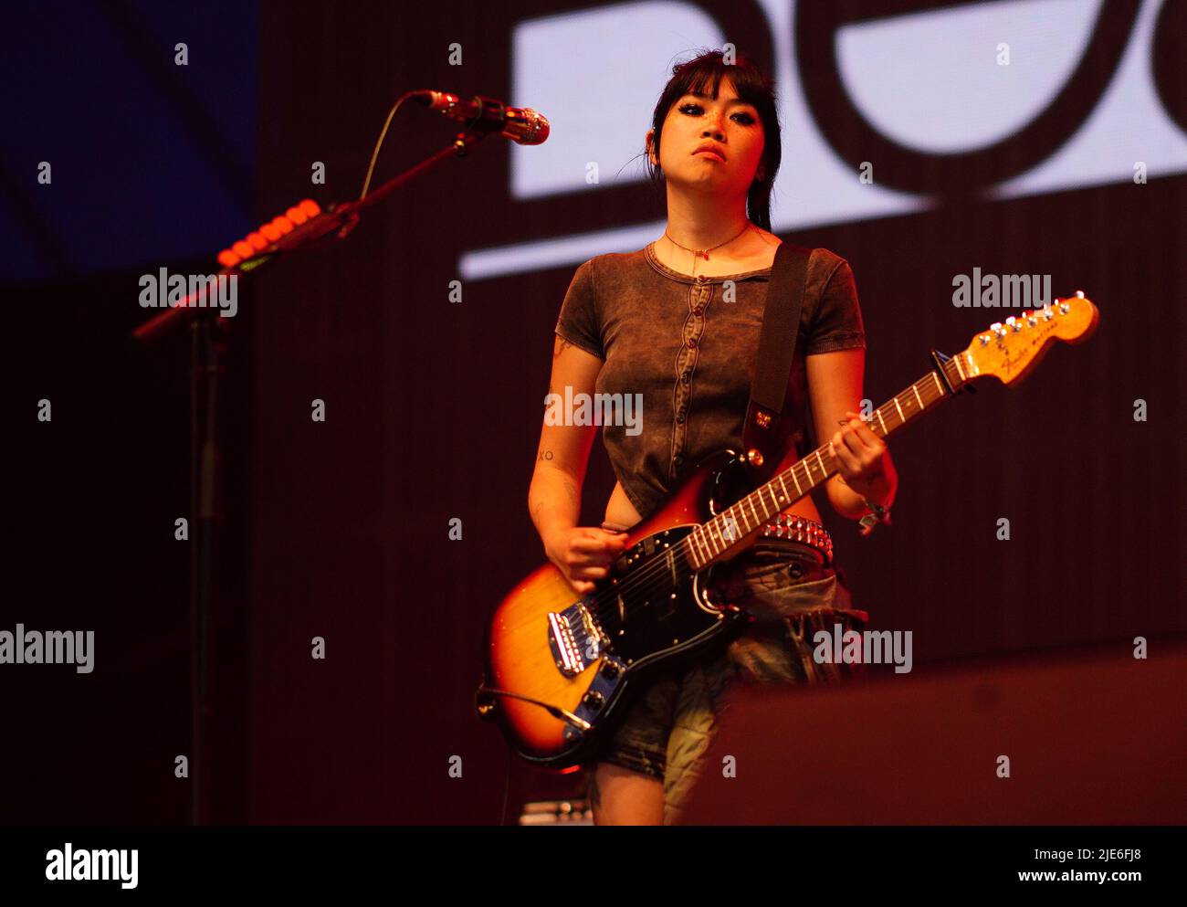 Beabadoobee performing on the John Peel stage at the Glastonbury ...