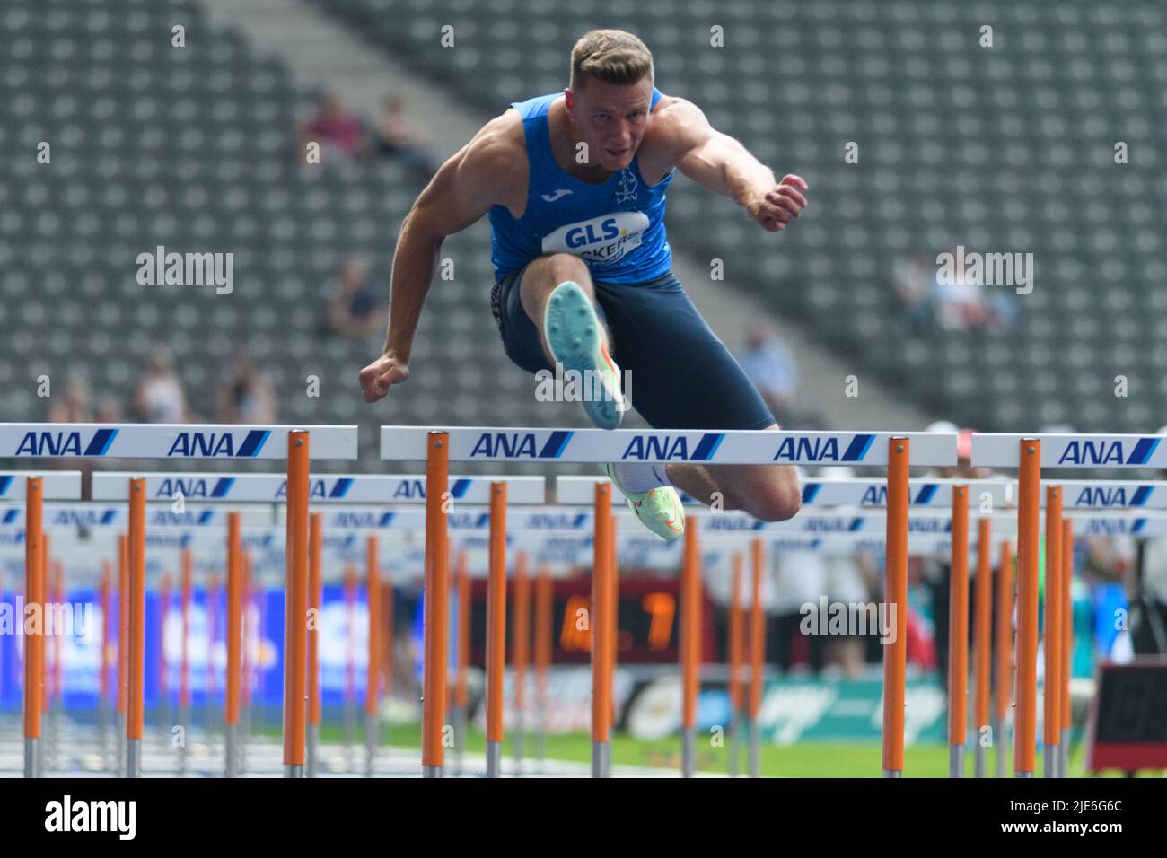 Nico Beckers (LAV Bayer Uerdingen) during the 110 metre hurdles semi ...