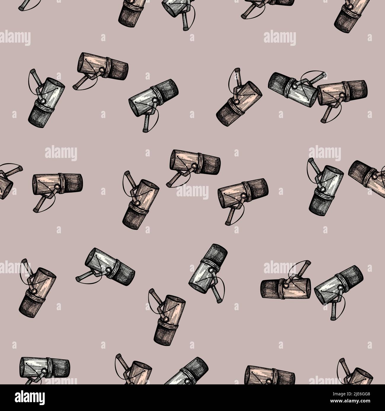 Microphone engraved seamless pattern. Music equipment for studio in ...