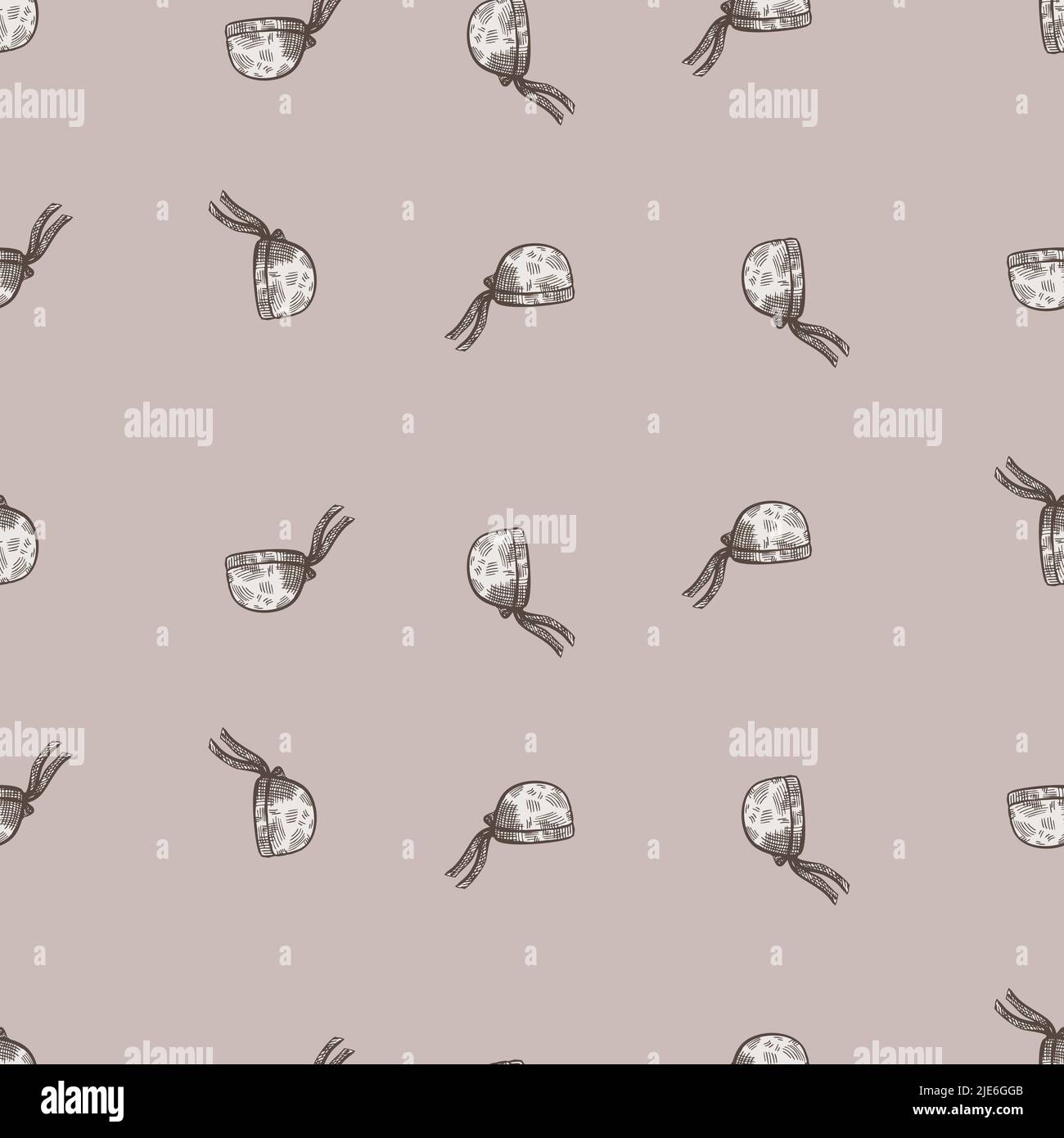 Bandana chef hat seamless pattern engraving. Vintage cooking background ...