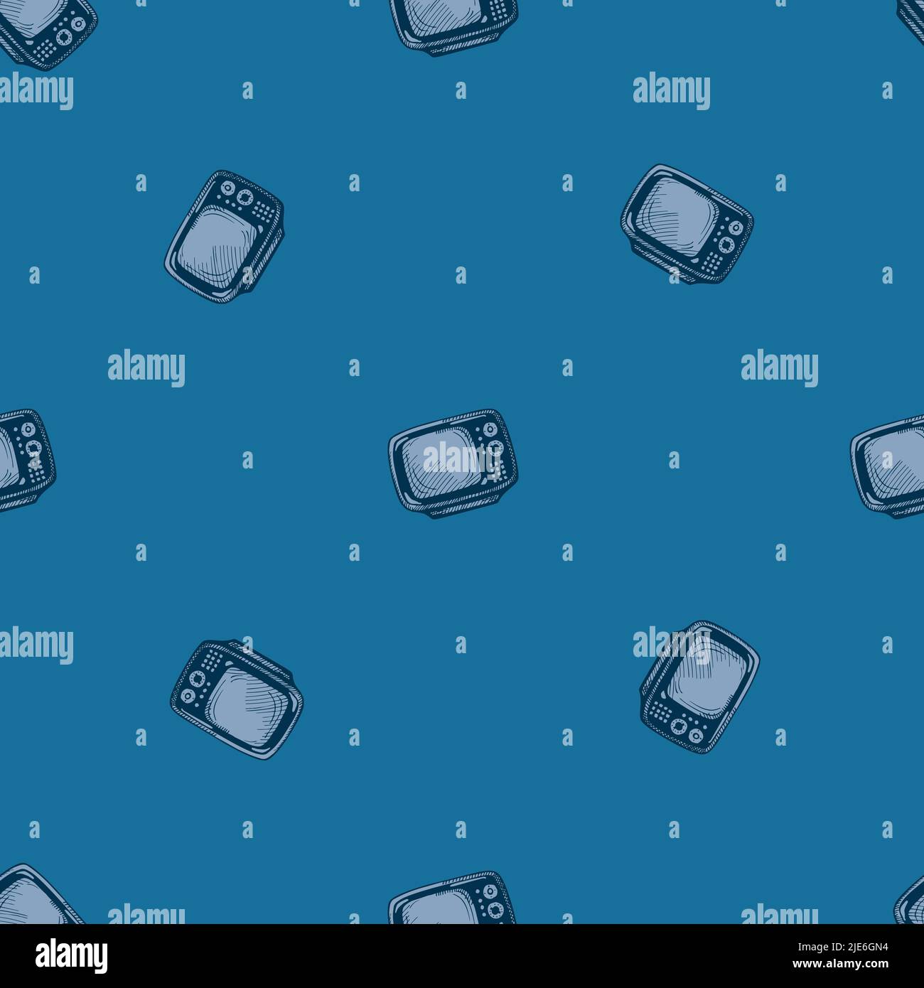 Retro TV engraved seamless pattern. Vintage television background in ...