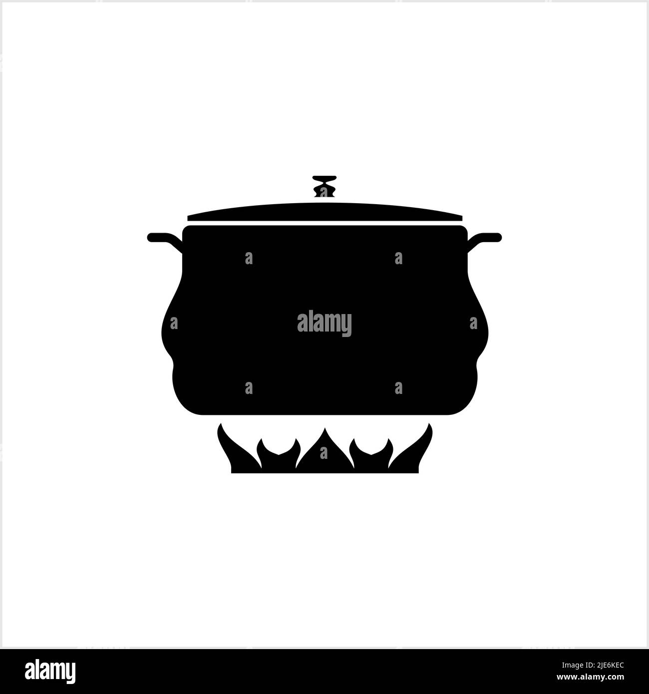 Pan Heating Icon, Frying Pan On Fire Icon Vector Art Illustration Stock ...