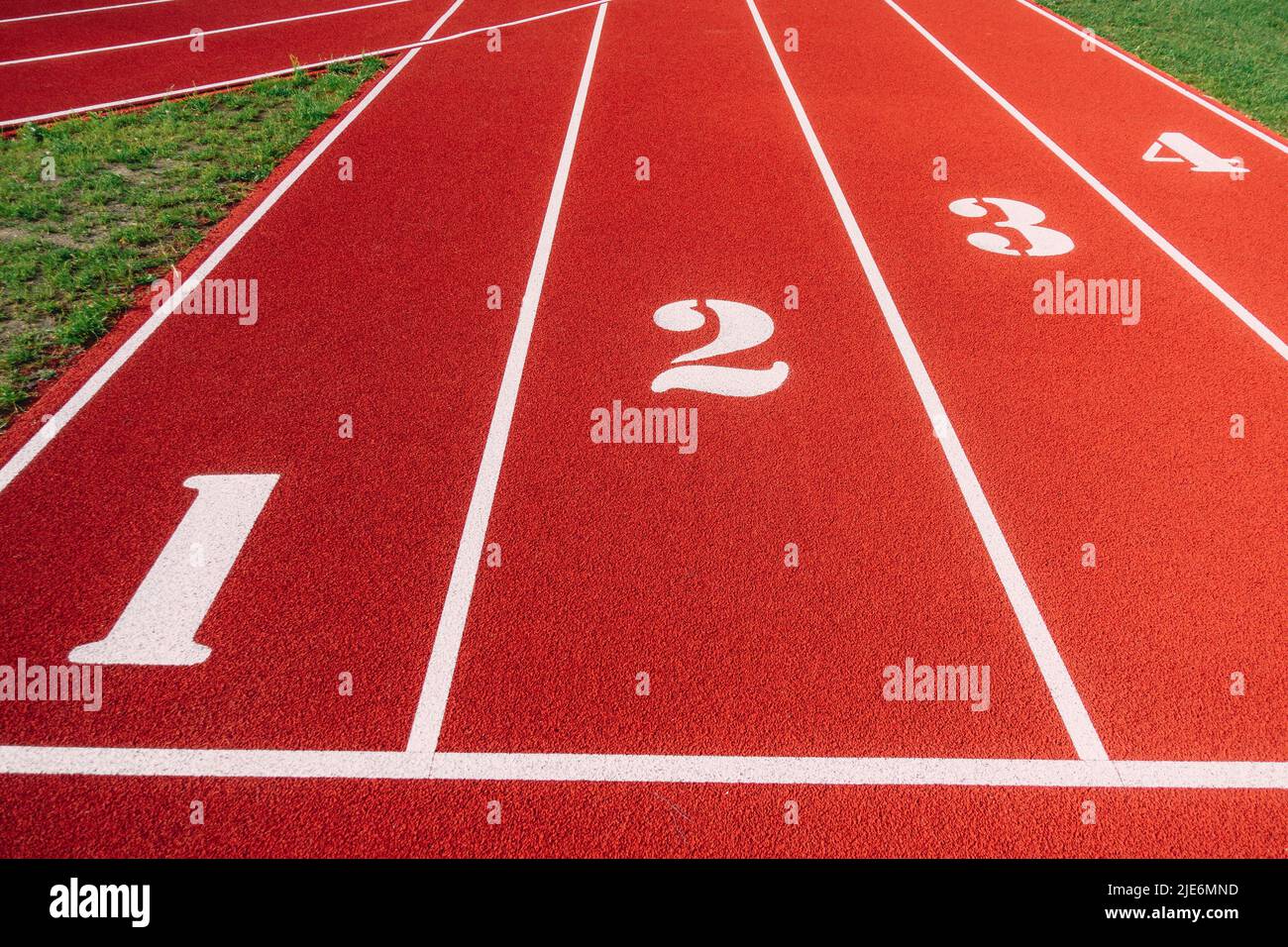 Sports stadium with red running tracks lines with numbers on it Stock ...