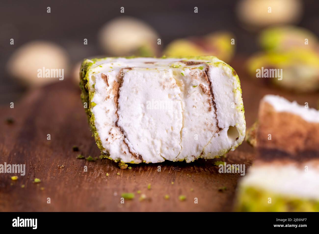 soft Turkish delight confection with pistachio nuts and chocolate ...