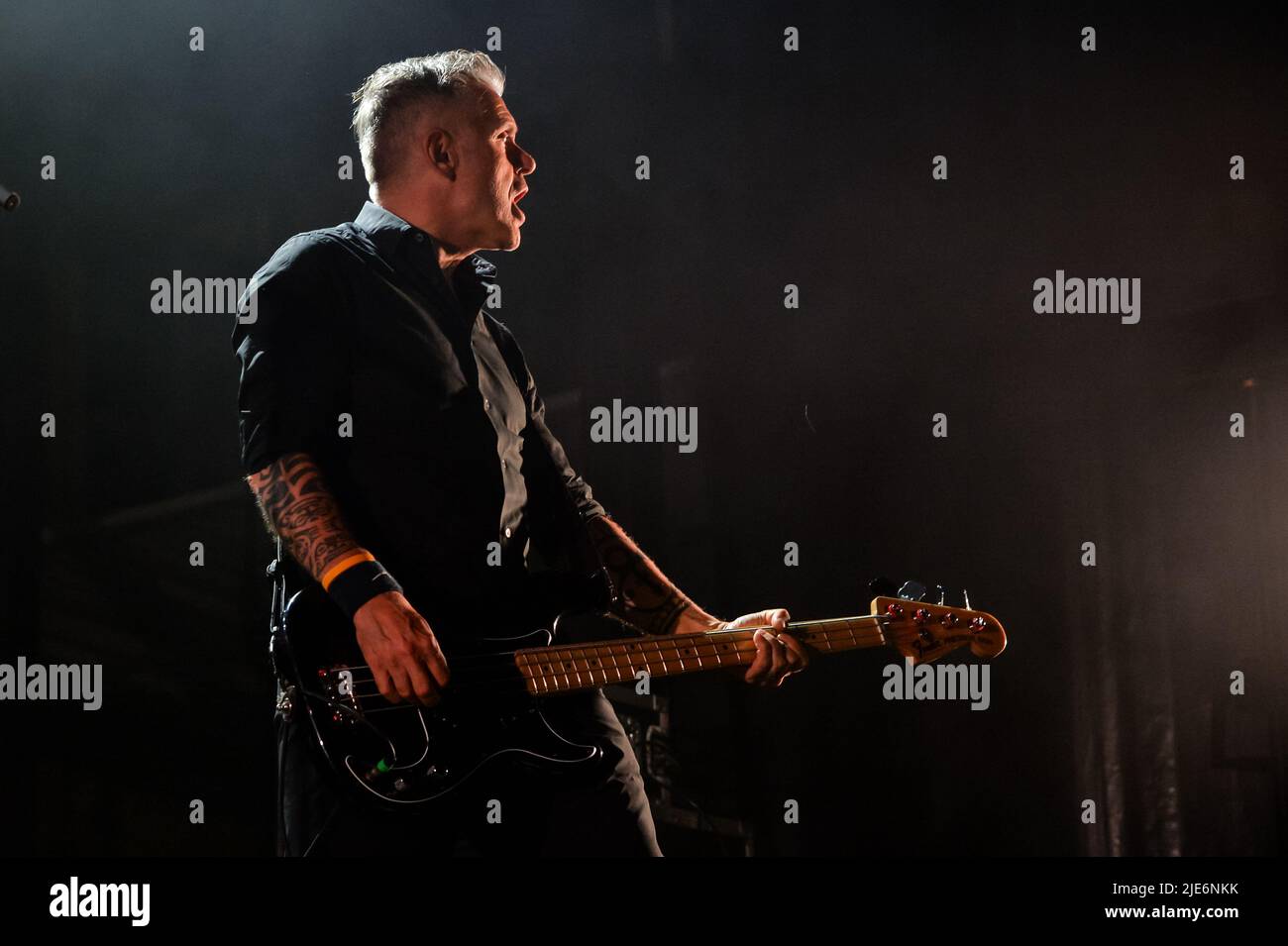 Bass player Michel De Coster of De Mens, performs on the first day of ...