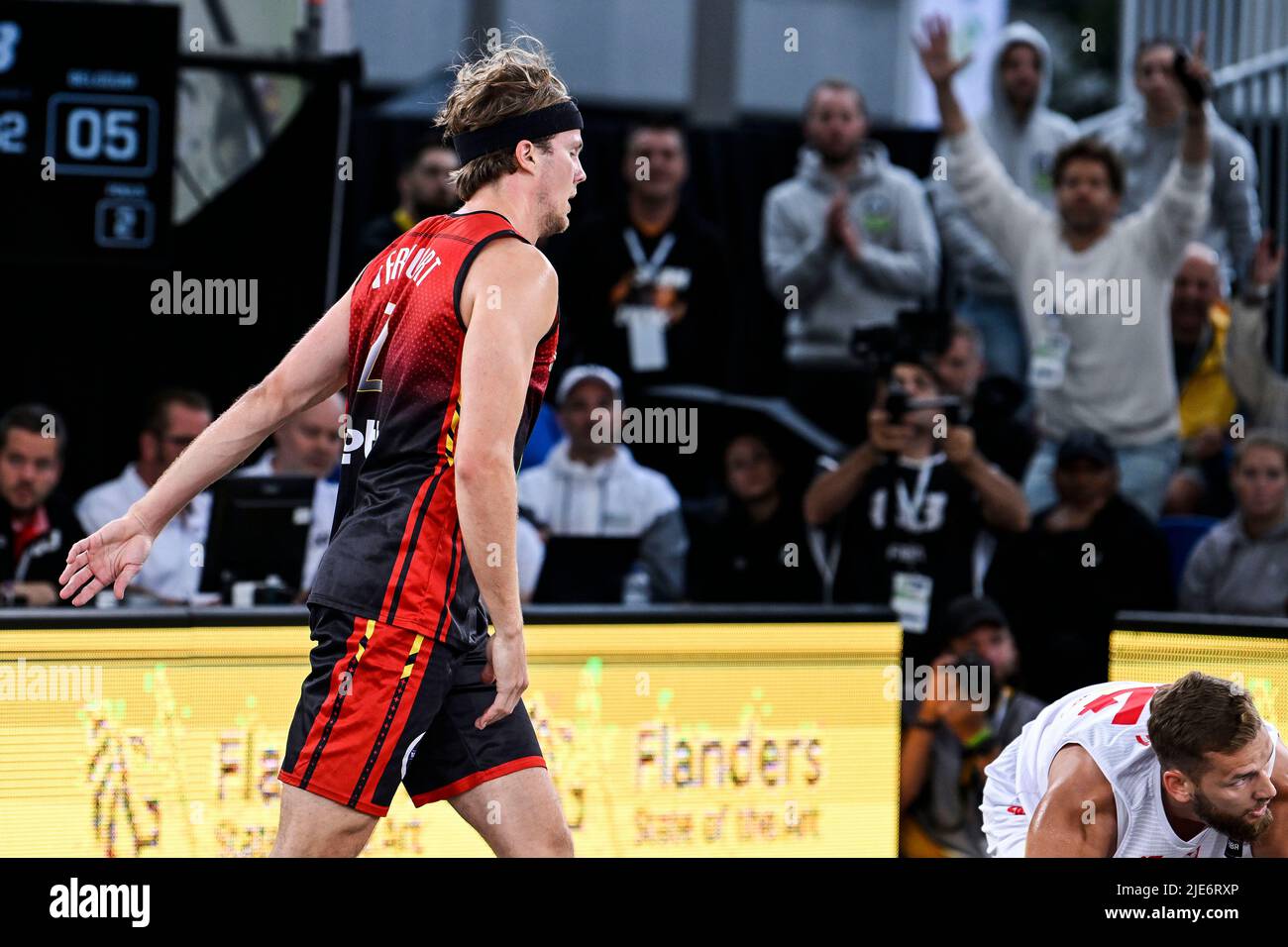 Belgium's Thibaut Vervoort celebrates after scoring during a 3x3 ...