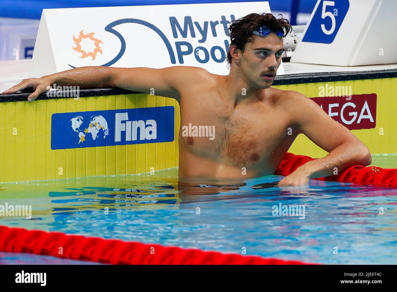 BUDAPEST, HUNGARY - JUNE 25: Thomas Ceccon of Italy competing at the ...