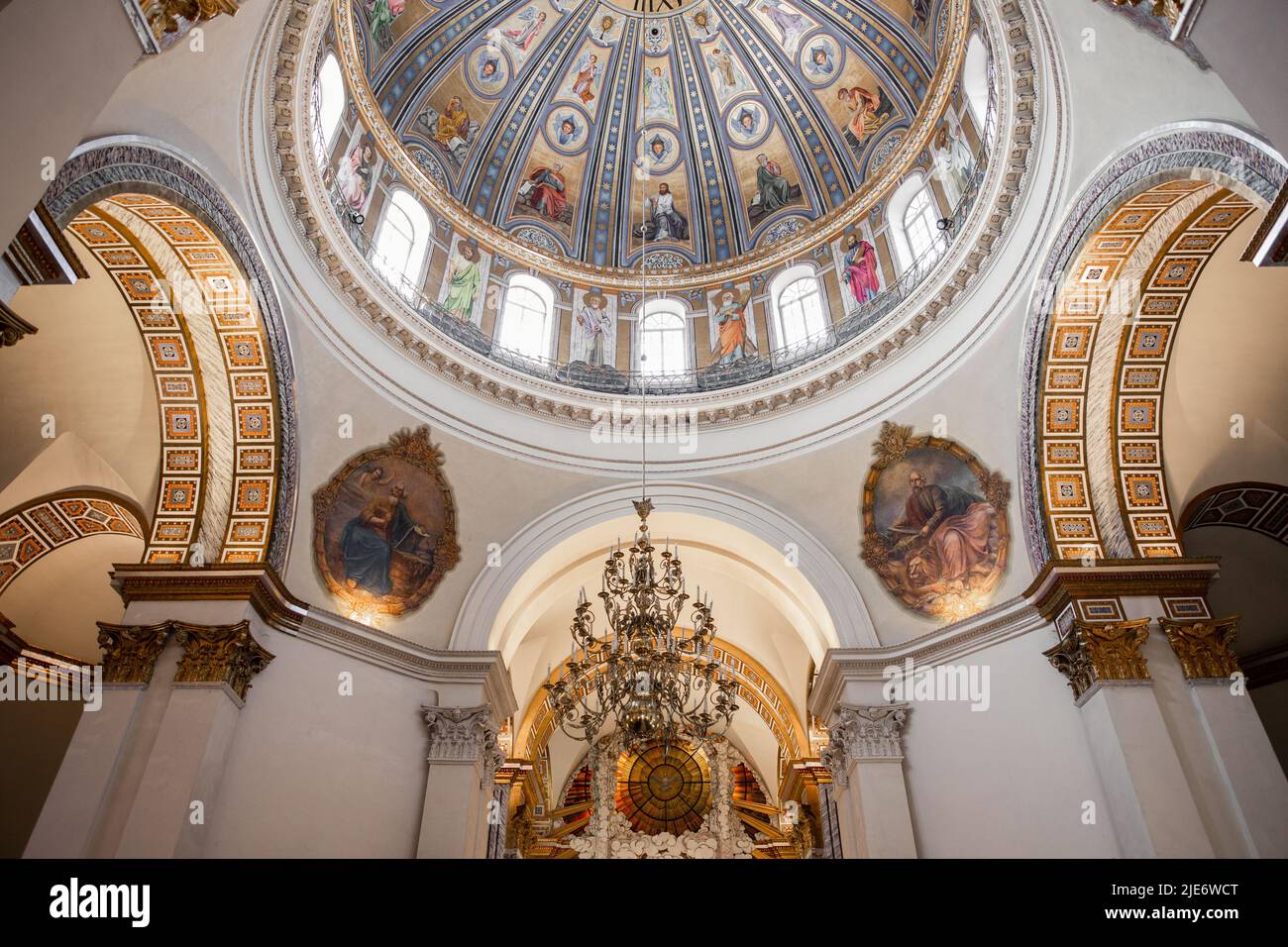 a round ceiling in a Catholic church with painting Stock Photo - Alamy
