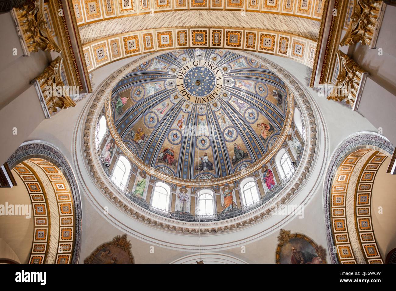 a round ceiling in a Catholic church with painting Stock Photo - Alamy