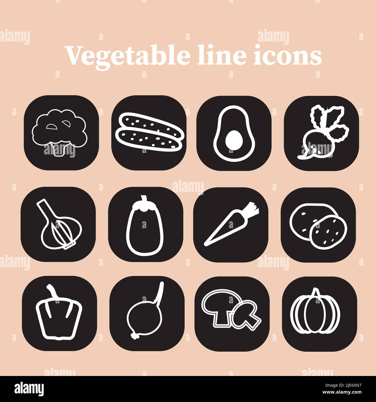Vegetable line icons. Collection of vegetables icons on the black ...