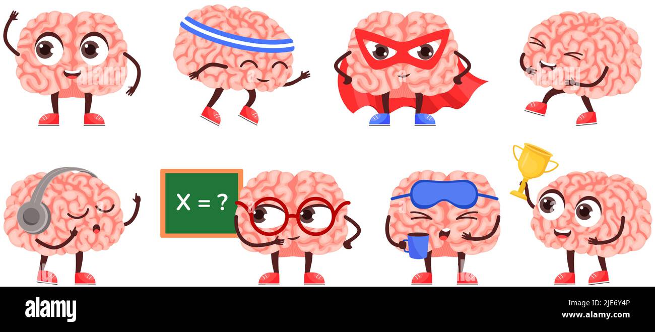 Brain character. Happy smart mascot, super hero mind and intellectual ...